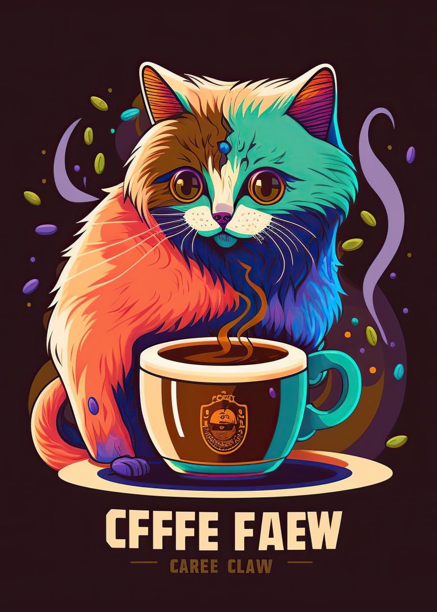 'cat drinking coffee' Poster, picture, metal print, paint by Luke Emery ...