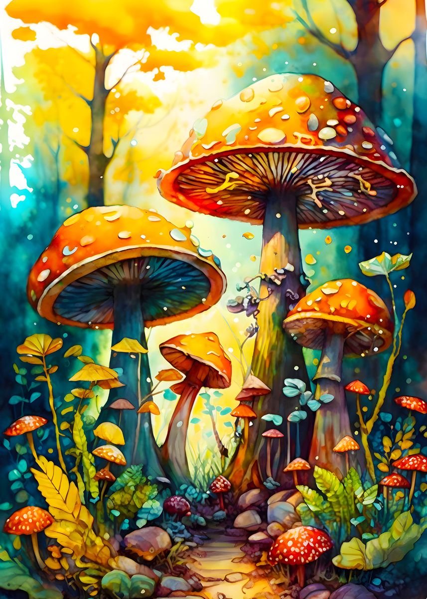 'Mushroom Watercolor Art' Poster, picture, metal print, paint by ...