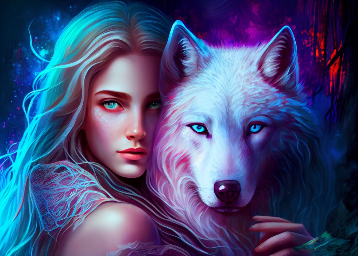 'Wolf and woman' Poster by Below Horizon | Displate