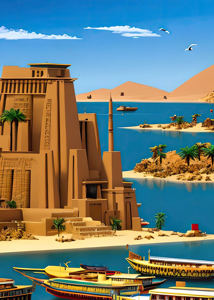 'Aswan on the Nile' Poster, picture, metal print, paint by insideFairy ...