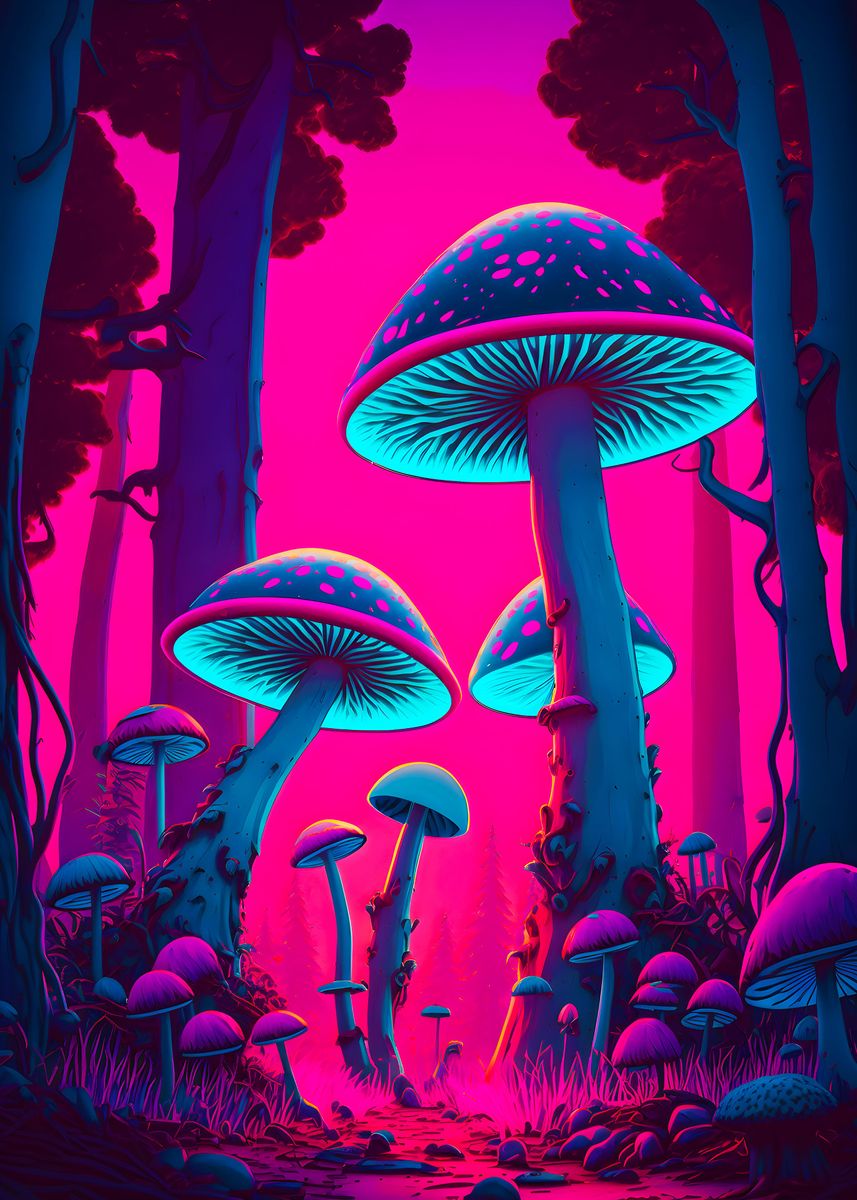 'Trippy Magic Mushrooms Art' Poster, picture, metal print, paint by ...