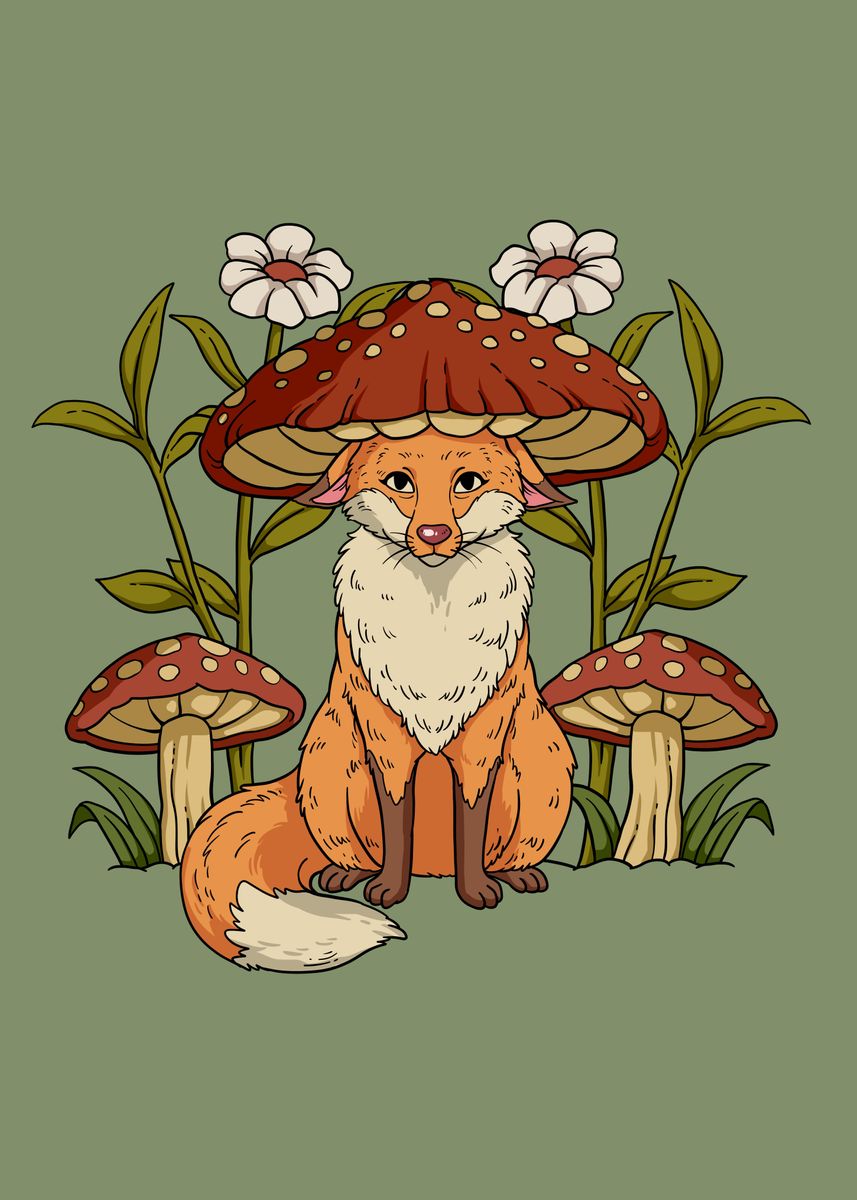 'Cottagecore Fox' Poster, picture, metal print, paint by PxL | Displate