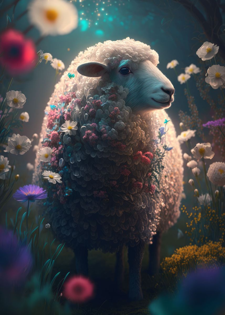 'Cute Floral Sheep' Poster, picture, metal print, paint by Zenzdesign ...
