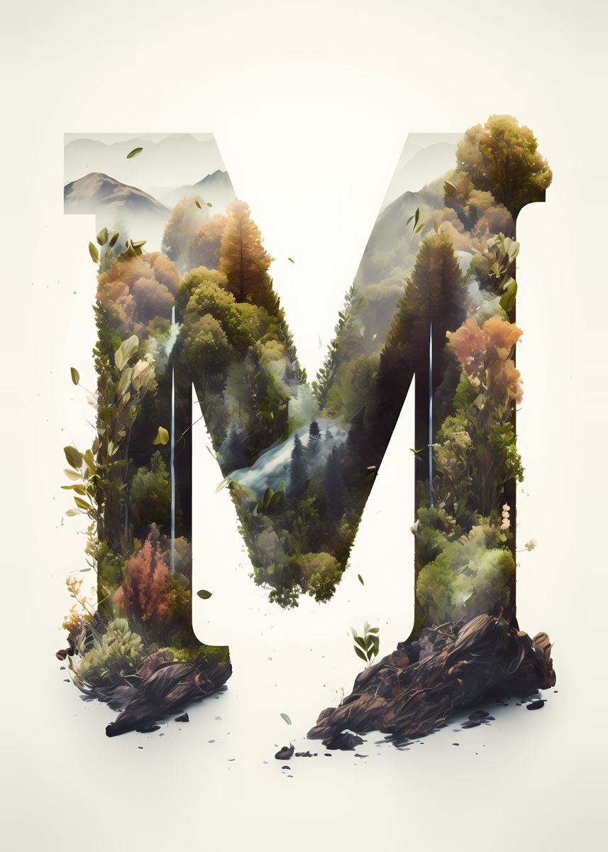 'Letter M Double Exposure' Poster, picture, metal print, paint by ...