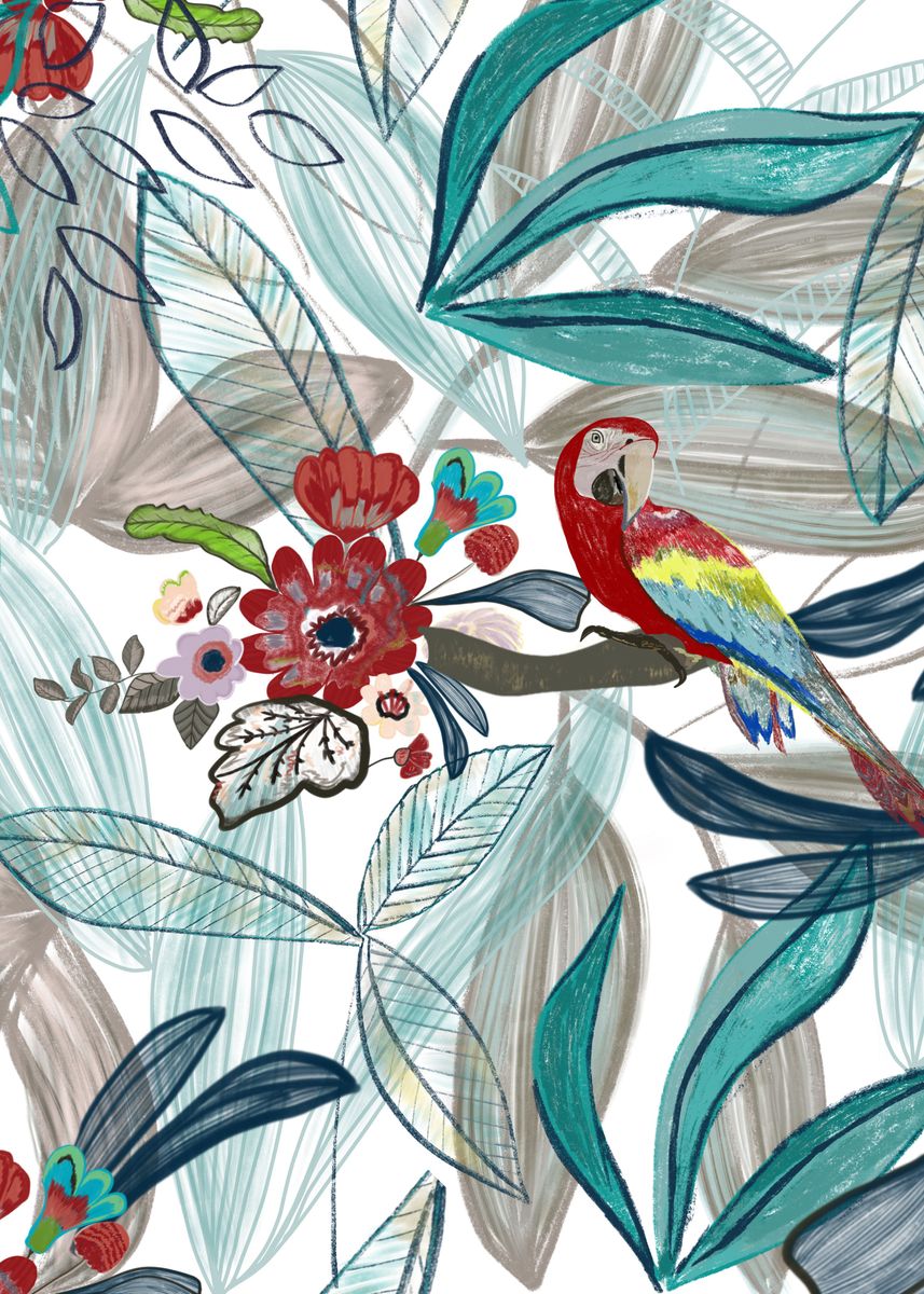 'Tropical summer parrot' Poster, picture, metal print, paint by Gulsen ...