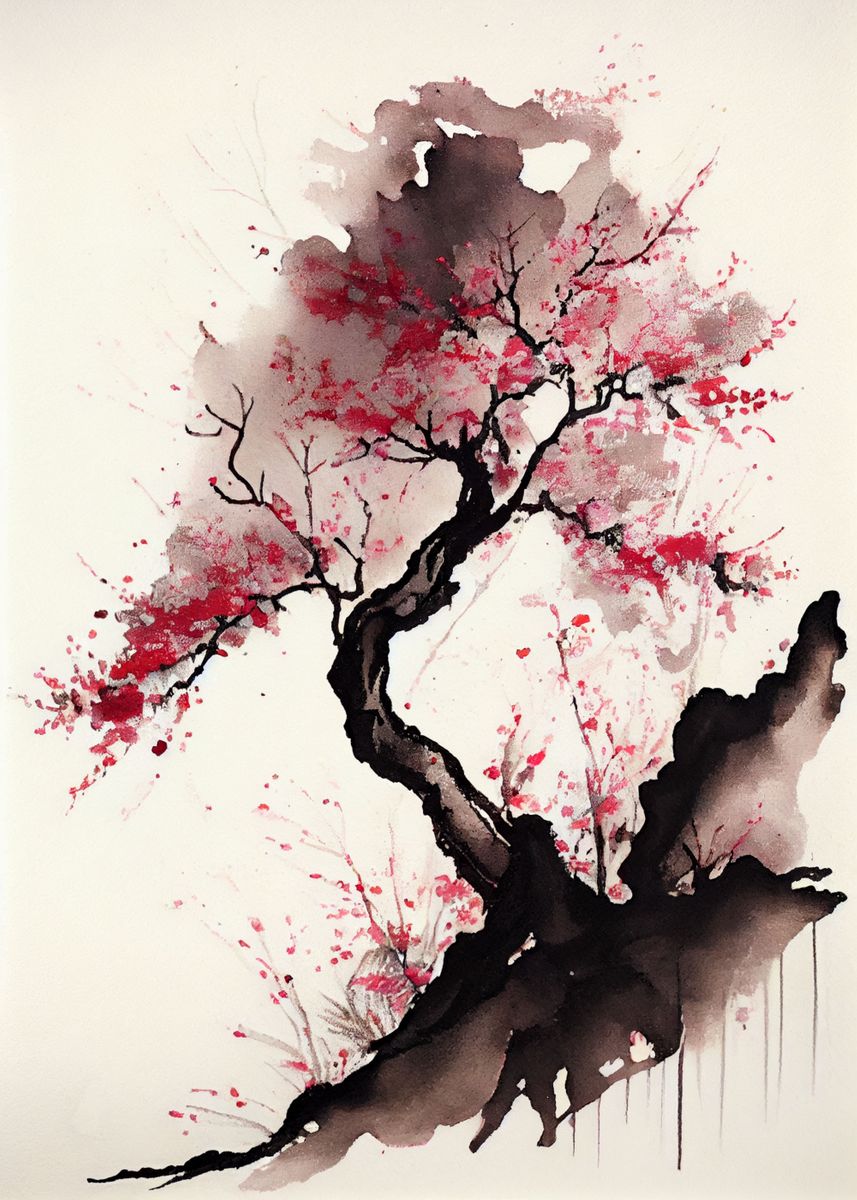 'Cherry Blossom Ink Wash' Poster, picture, metal print, paint by ...
