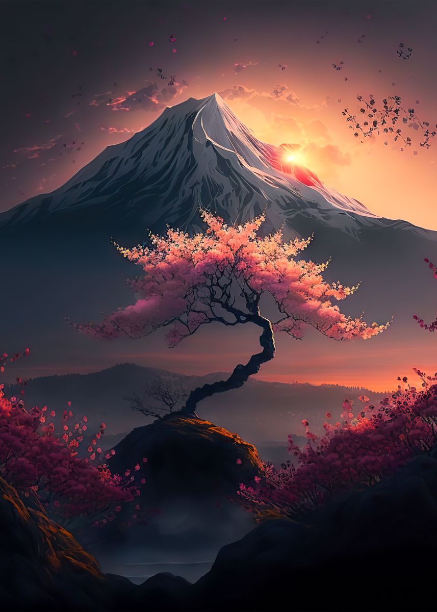 'japanese cherry blossoms' Poster, picture, metal print, paint by ...