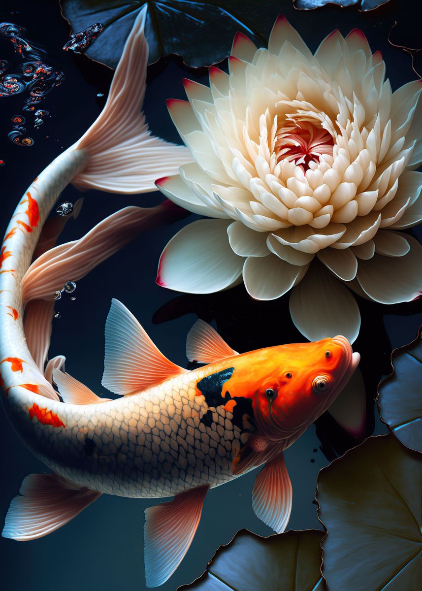 'Koi Fish' Poster, picture, metal print, paint by Sohail Rees | Displate