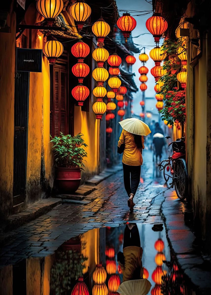 'Hoi An Alleyway' Poster, picture, metal print, paint by Morphic Prints | Displate