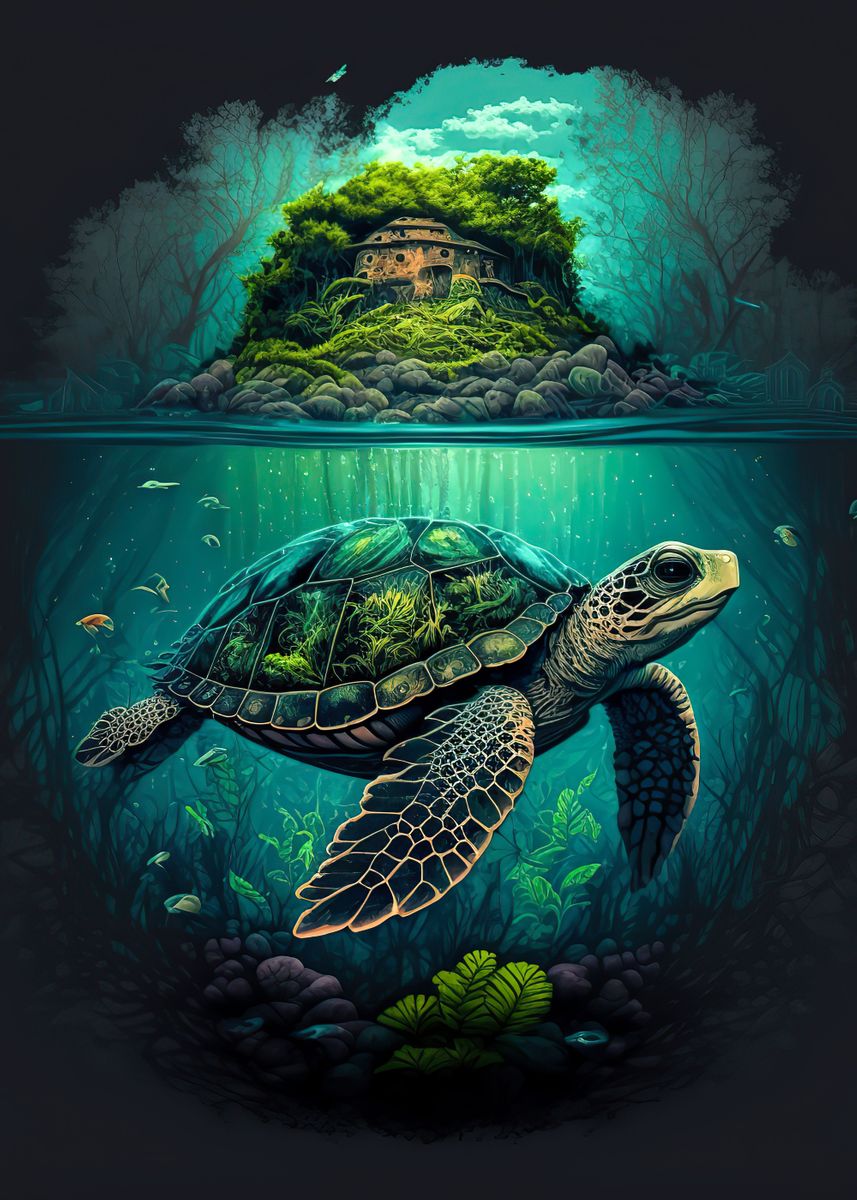 'turtle island ' Poster, picture, metal print, paint by Ana Calvert ...