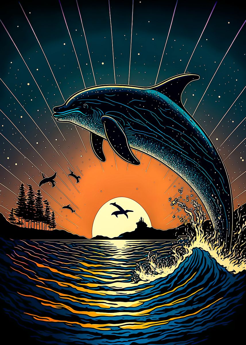 'Dolphin' Poster, picture, metal print, paint by toan nguyen | Displate