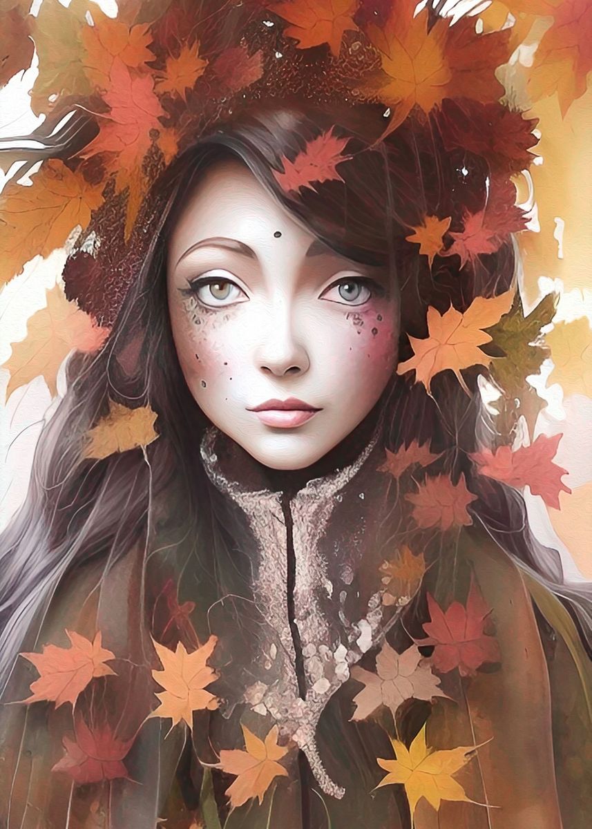 'maple leaf girl' Poster, picture, metal print, paint by Travel Travel ...