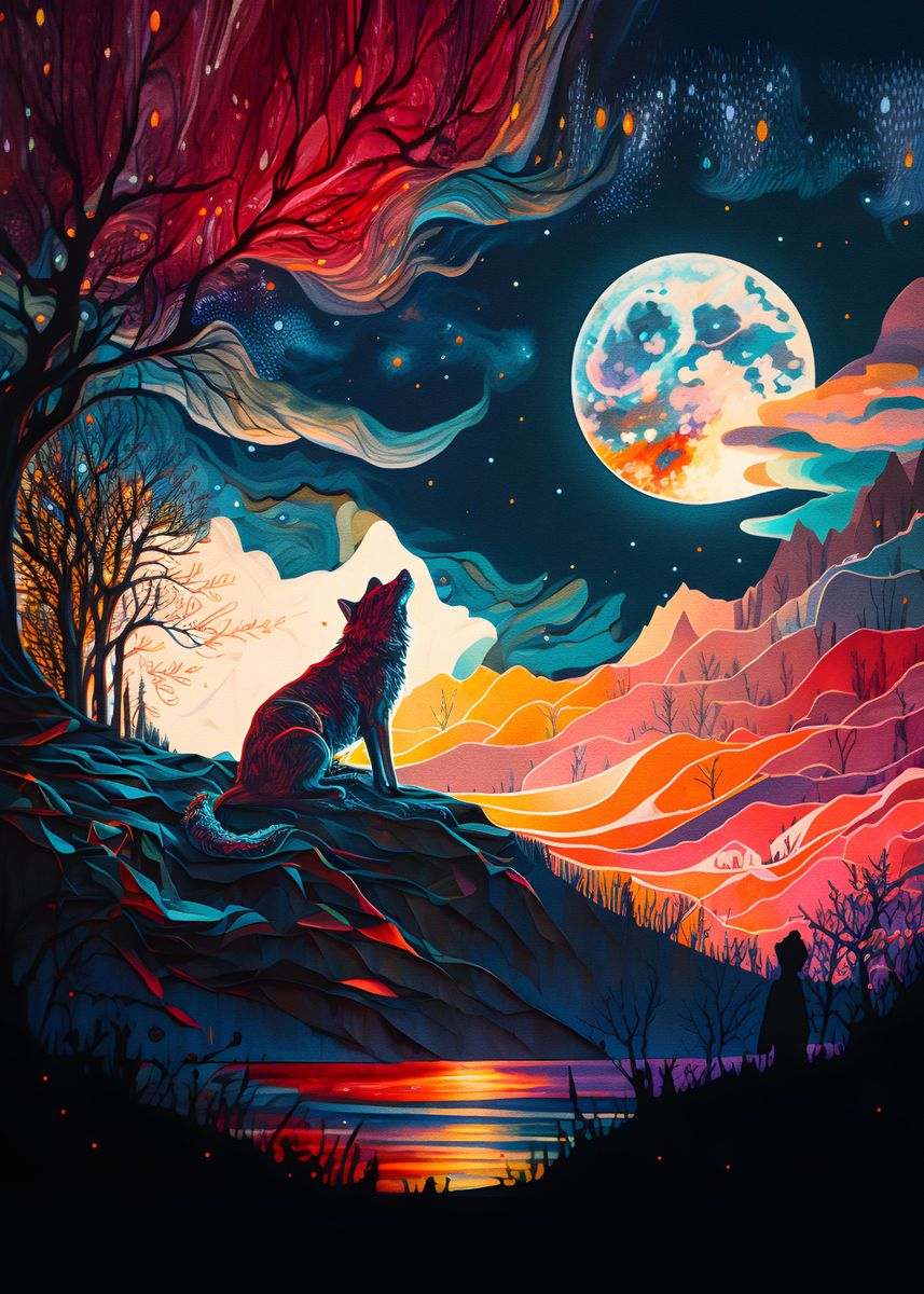 'wolf night moon' Poster, picture, metal print, paint by Muhammad Irsan ...