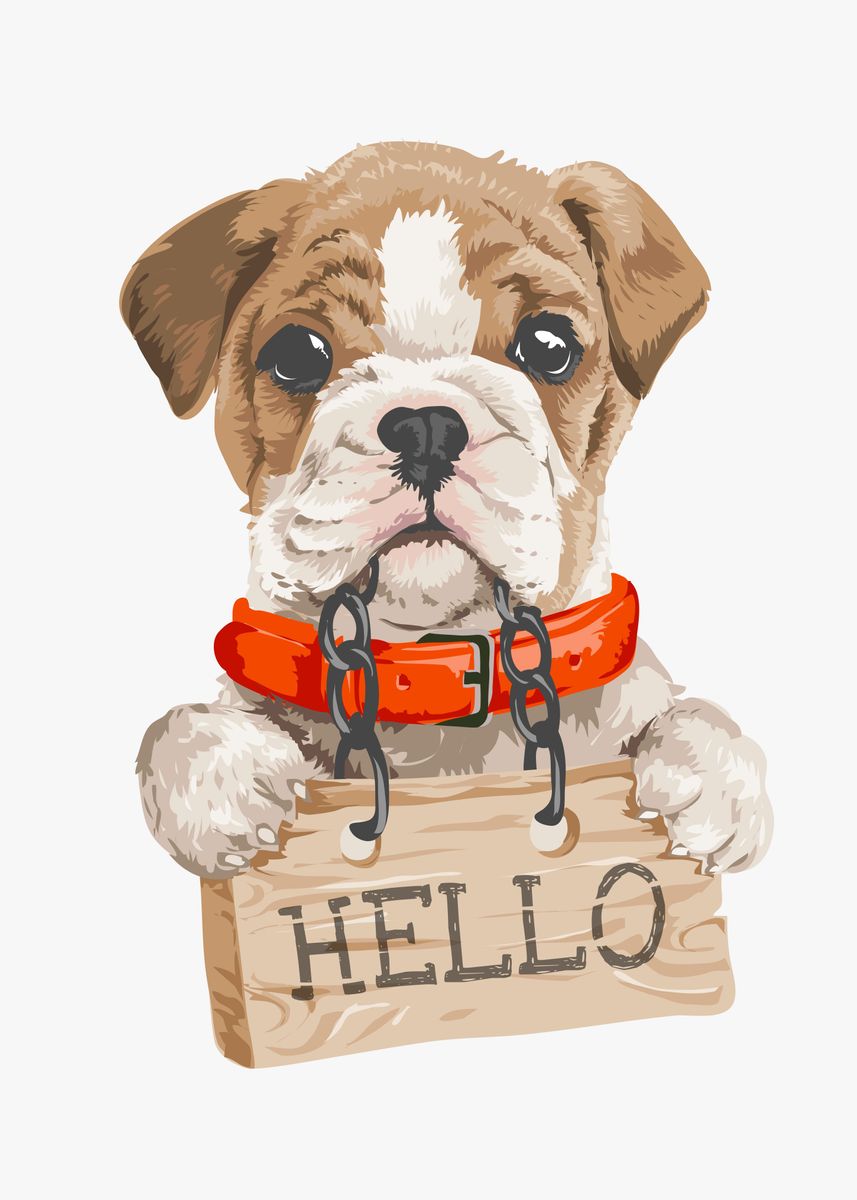 'Little puppy with hello' Poster, picture, metal print, paint by ...