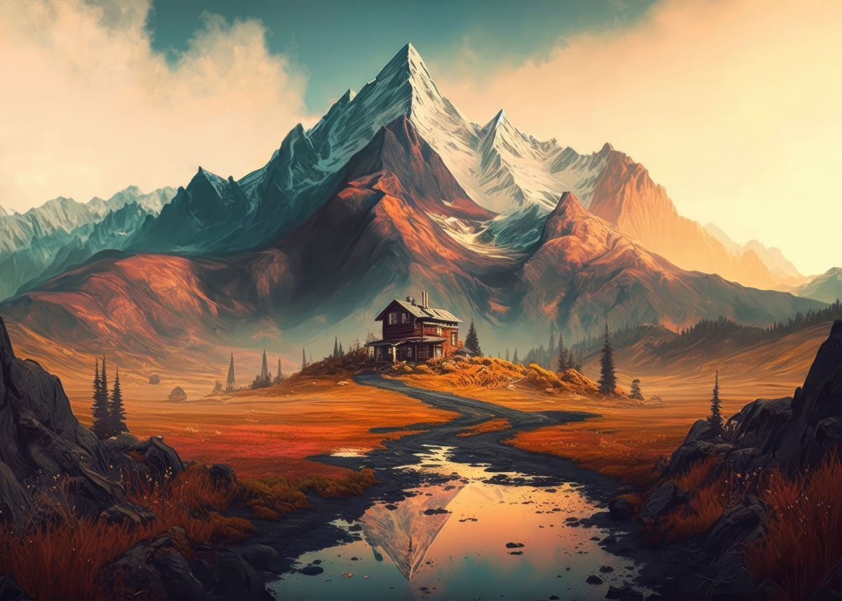 'Mountainscape Cabin' Poster by murtzart | Displate