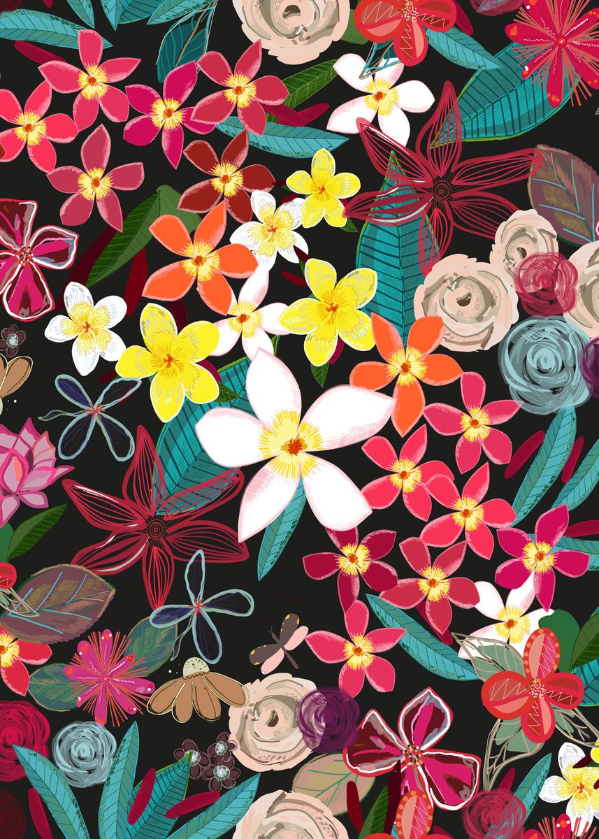 'Frangipani tropical' Poster, picture, metal print, paint by Gulsen ...