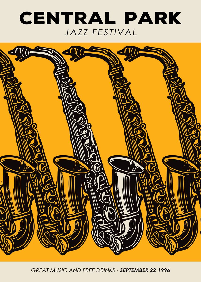 'Central Park Jazz Festival' Poster, picture, metal print, paint by BluePinkPanther | Displate