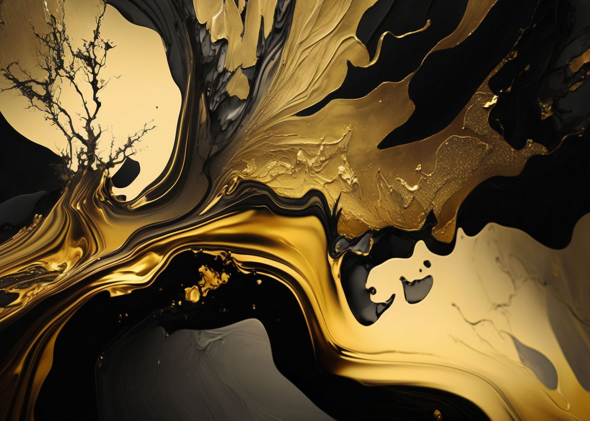'Abstract art gold black 2' Poster by Steven Dijkshoorn | Displate