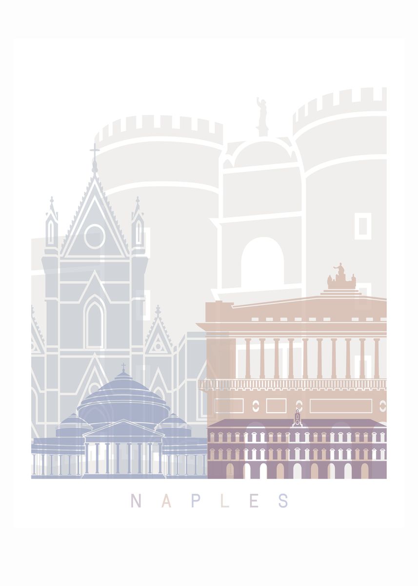 'NAPLES SKYLINE POSTER ' Poster, picture, metal print, paint by ...