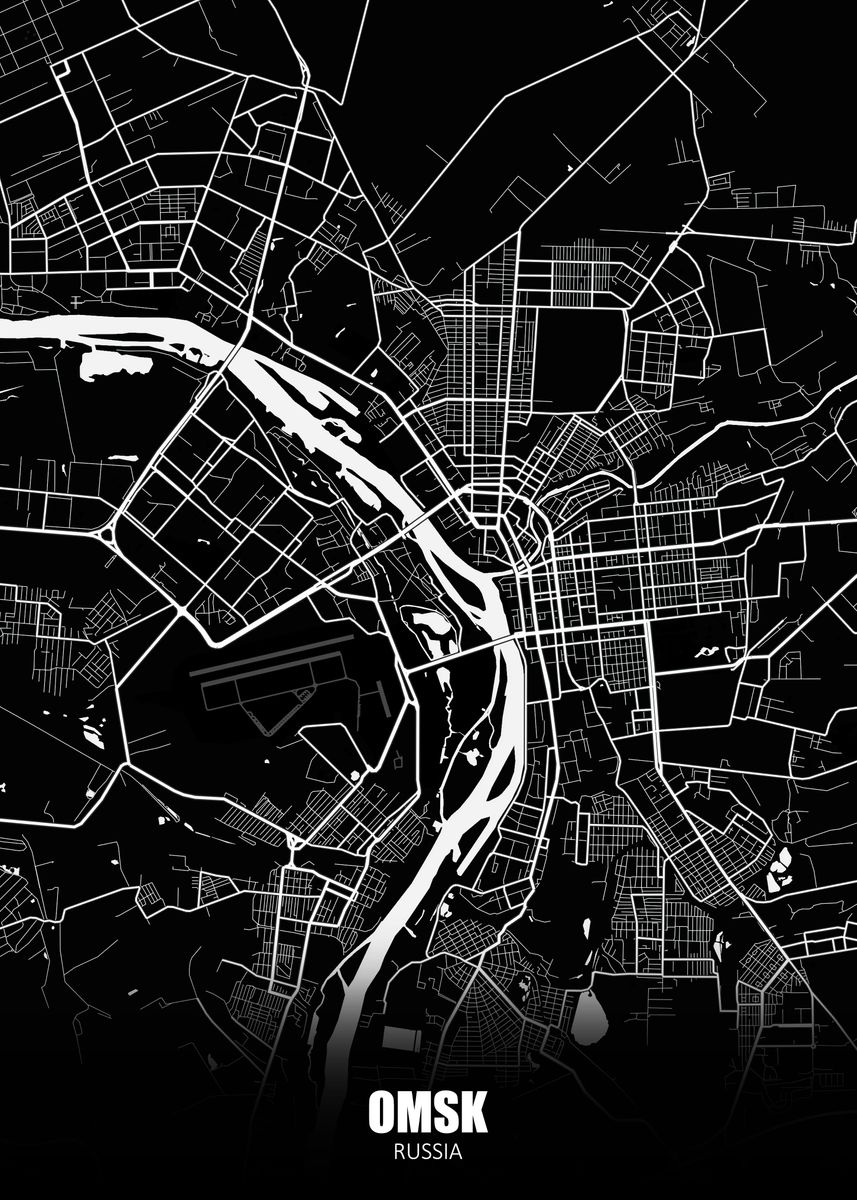 'Omsk Russia Dark Map' Poster, picture, metal print, paint by Zake ...