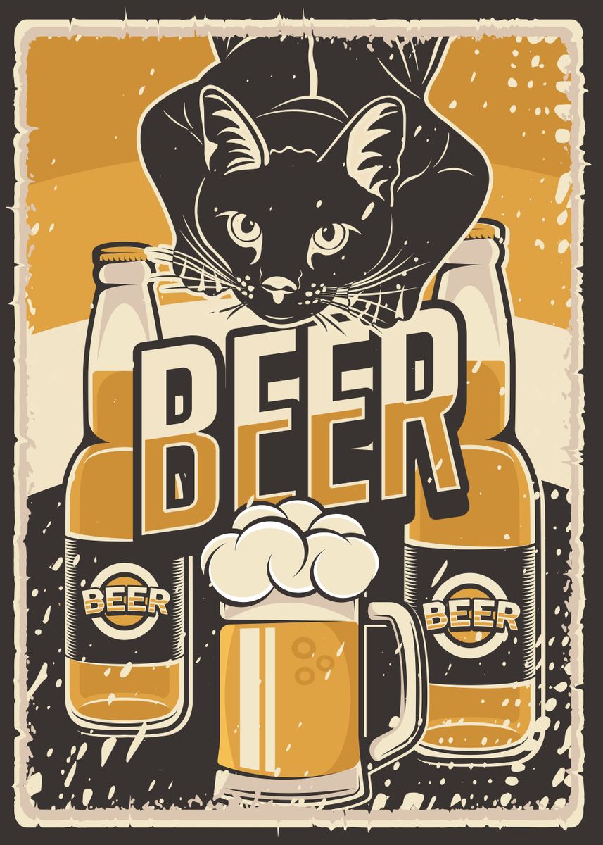 'Sneaky Cat Beer' Poster by XandYart | Displate