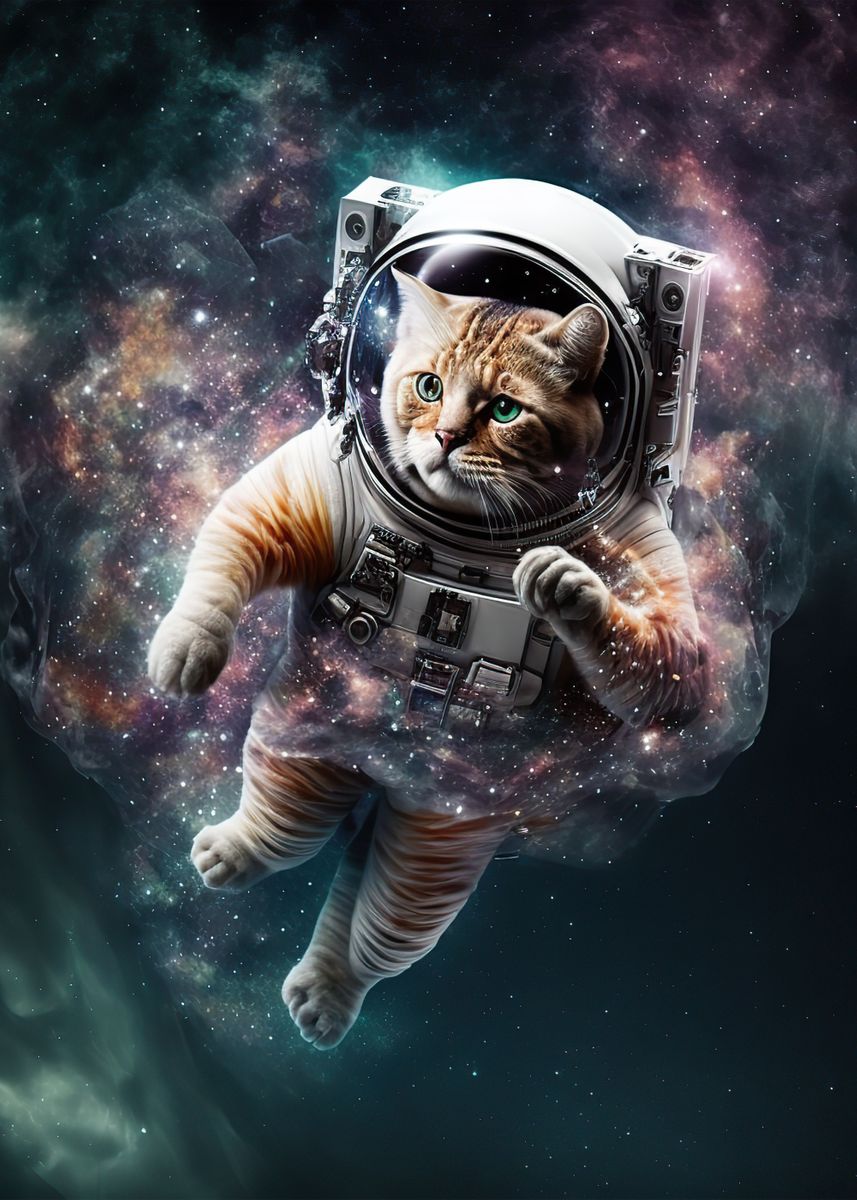 'Astronaut Cat in space' Poster, picture, metal print, paint by Ahmet ...