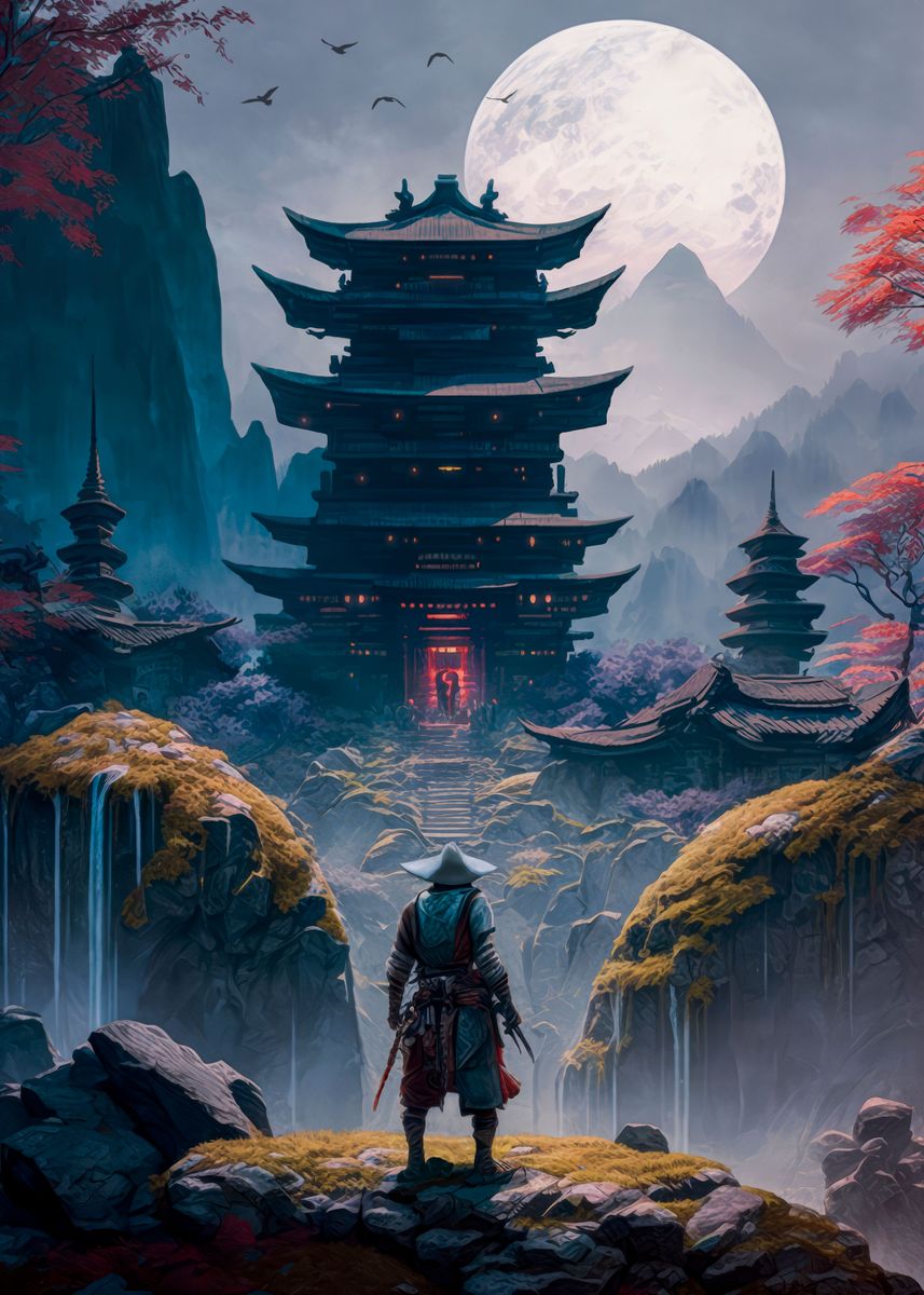 'Ninja Approaches Temple' Poster, picture, metal print, paint by ...