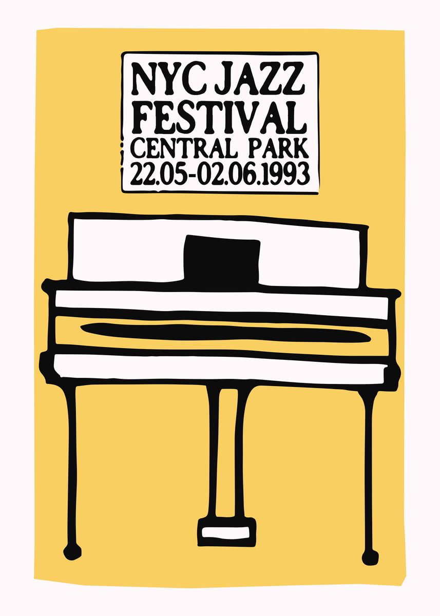 'Yellow NYC Jazz Poster' Poster, picture, metal print, paint by BluePinkPanther | Displate