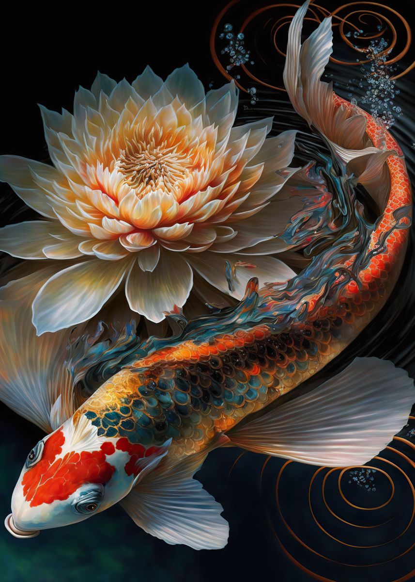 'Koi Fish' Poster, picture, metal print, paint by Sohail Rees | Displate