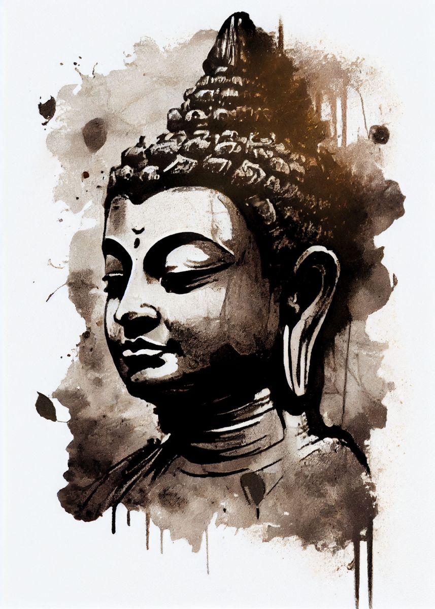 'Mindful Buddha Ink Wash' Poster, picture, metal print, paint by ...