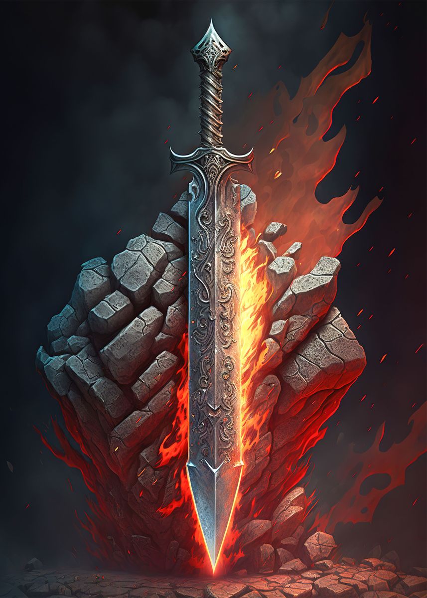 'Fire sword' Poster, picture, metal print, paint by Arturo Vivo | Displate