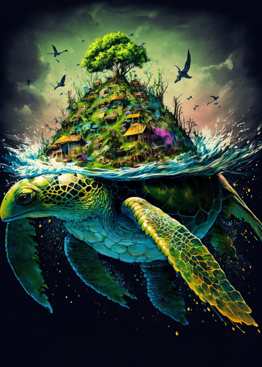 'turtle island' Poster, picture, metal print, paint by Ana Calvert ...