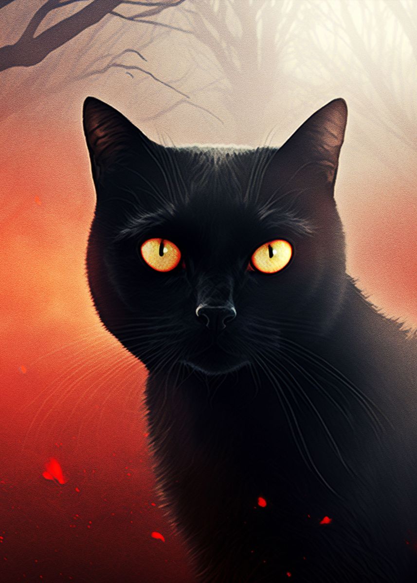 'Portrait Black Cat' Poster, picture, metal print, paint by Coffee ...