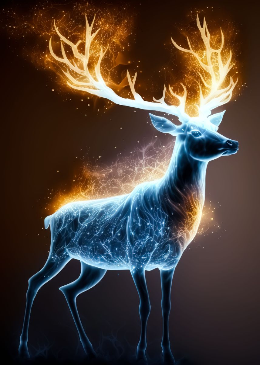 'Blue Deer Glowing' Poster, picture, metal print, paint by Anime Manga ...