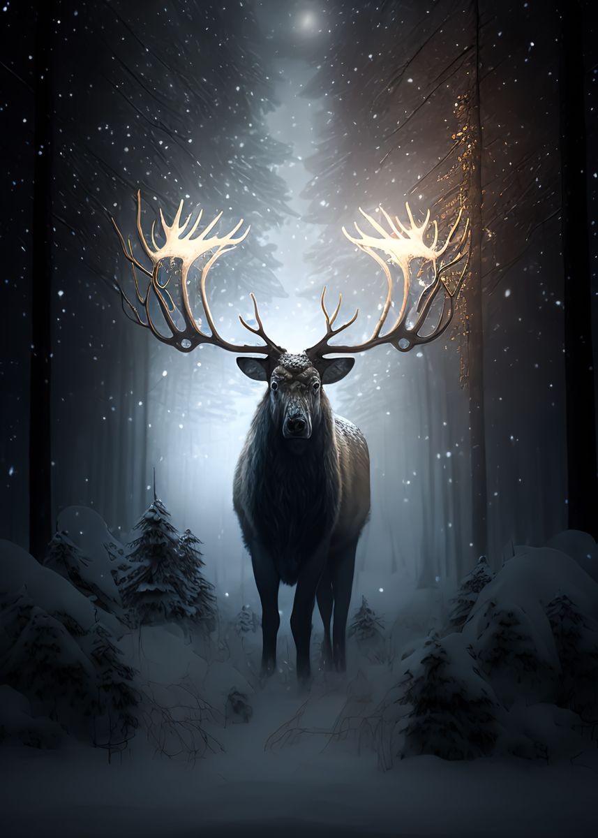 'Reindeer in the Forest' Poster, picture, metal print, paint by ...