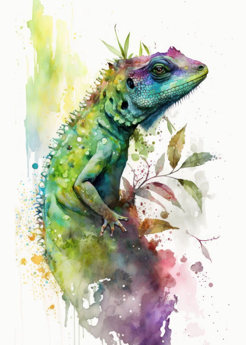 'Lizard Watercolor' Poster, picture, metal print, paint by Usama Design ...