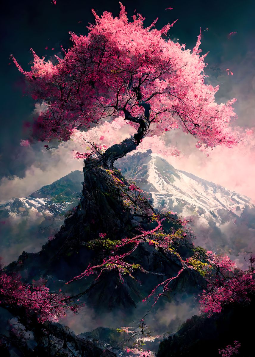 'japanese cherry blossoms' Poster, picture, metal print, paint by ...