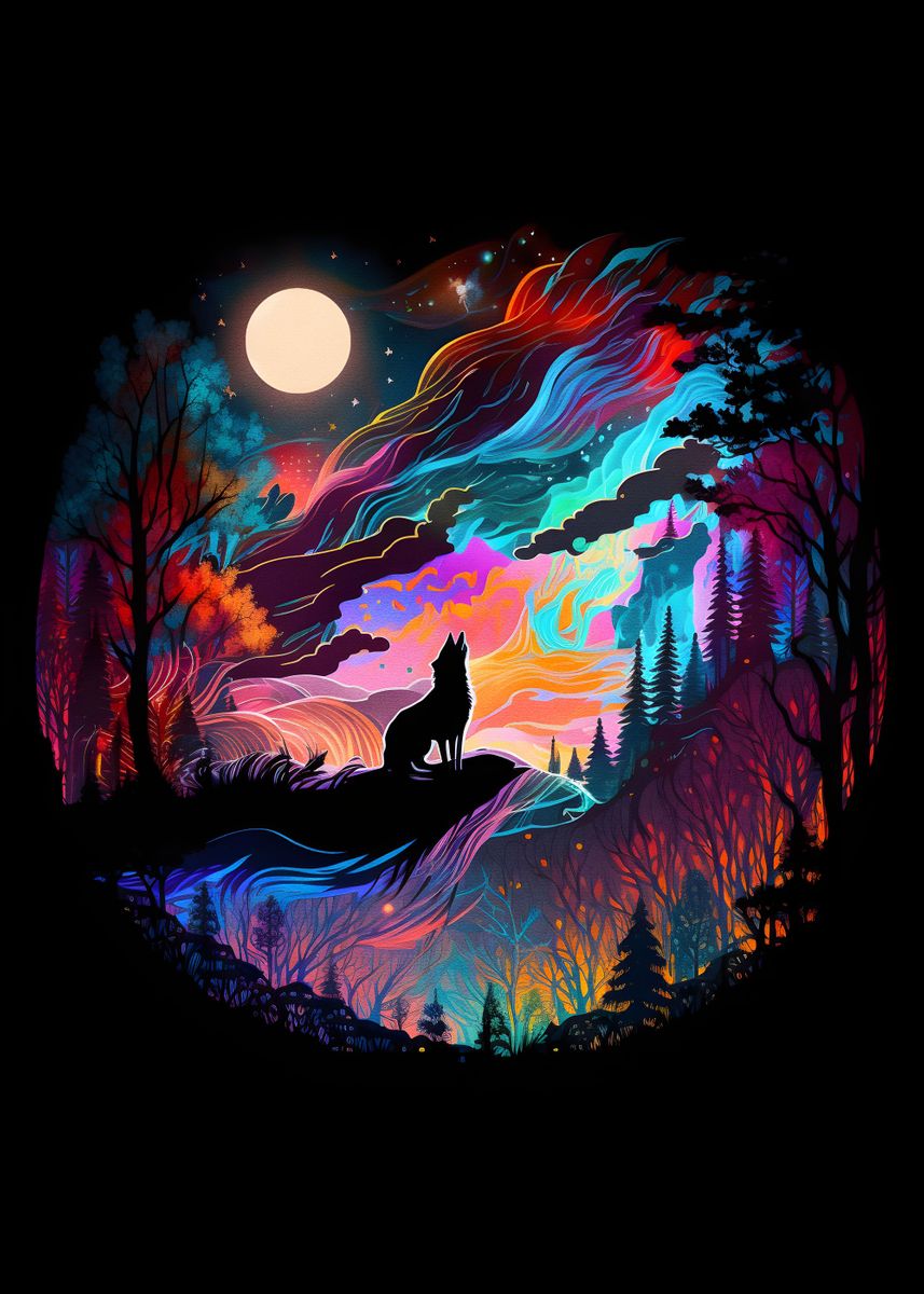 'wolf night moon' Poster by Muhammad Irsan | Displate