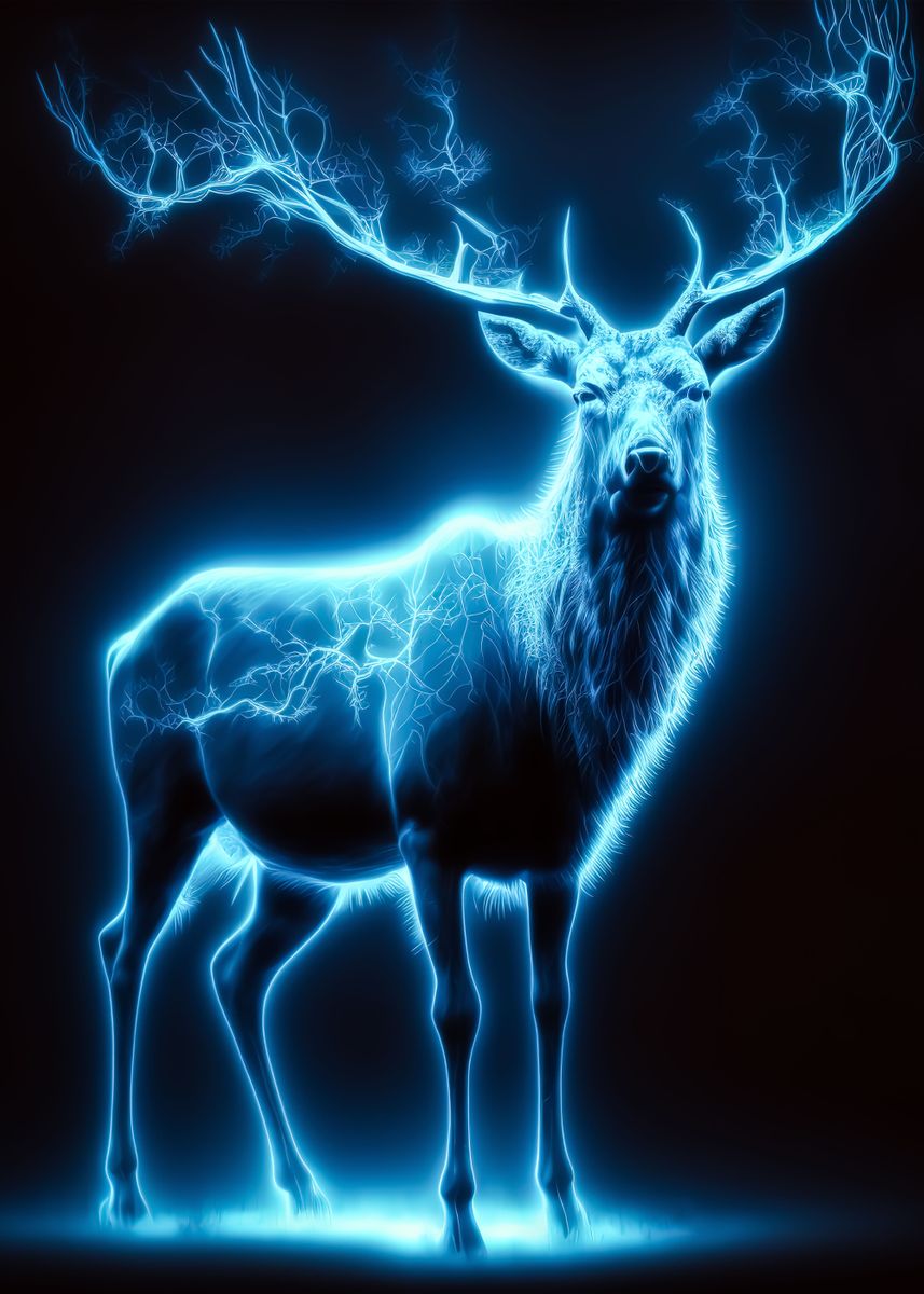'Blue Deer Glowing' Poster, picture, metal print, paint by Anime Manga ...