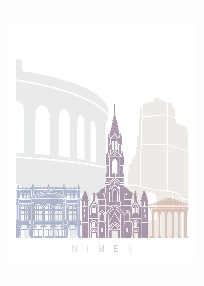 'NIMES SKYLINE POSTER ' Poster by Cristina Romero | Displate