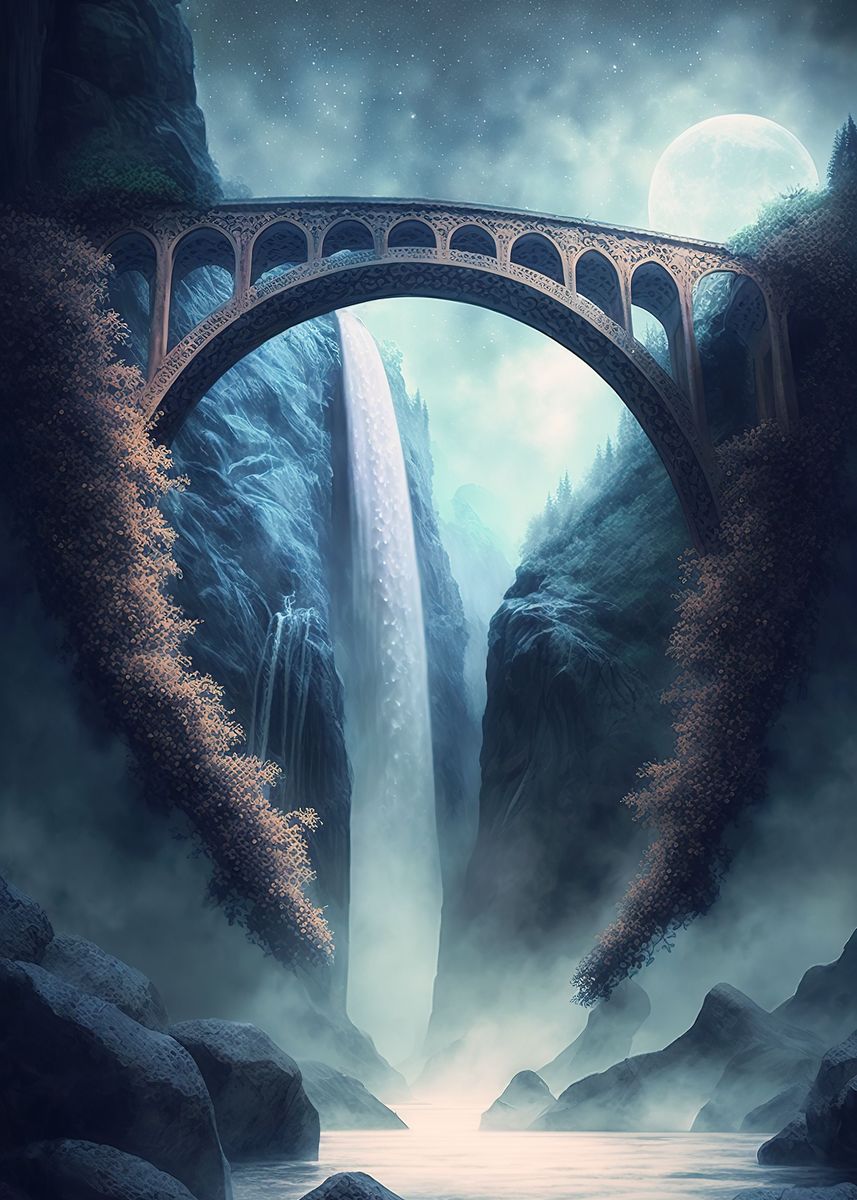 'Fantasy landscape bridge' Poster, picture, metal print, paint by ...