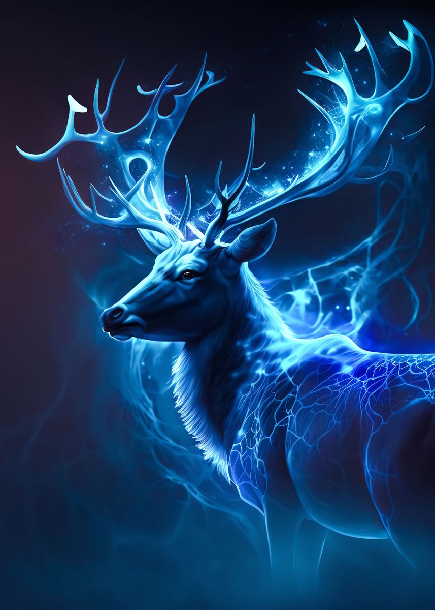 'Blue Deer Glowing' Poster by Anime Manga Posters | Displate