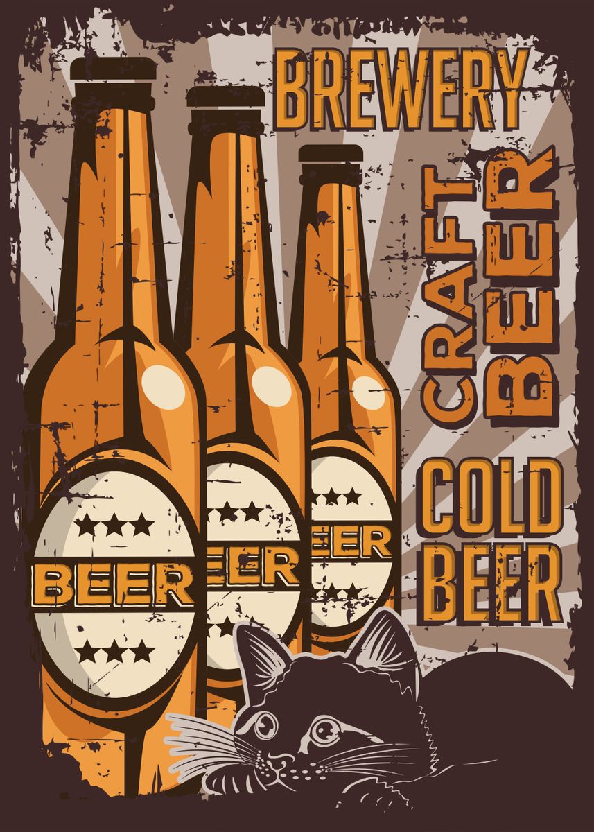 'Cat Craft Beer Brewery' Poster, picture, metal print, paint by ...