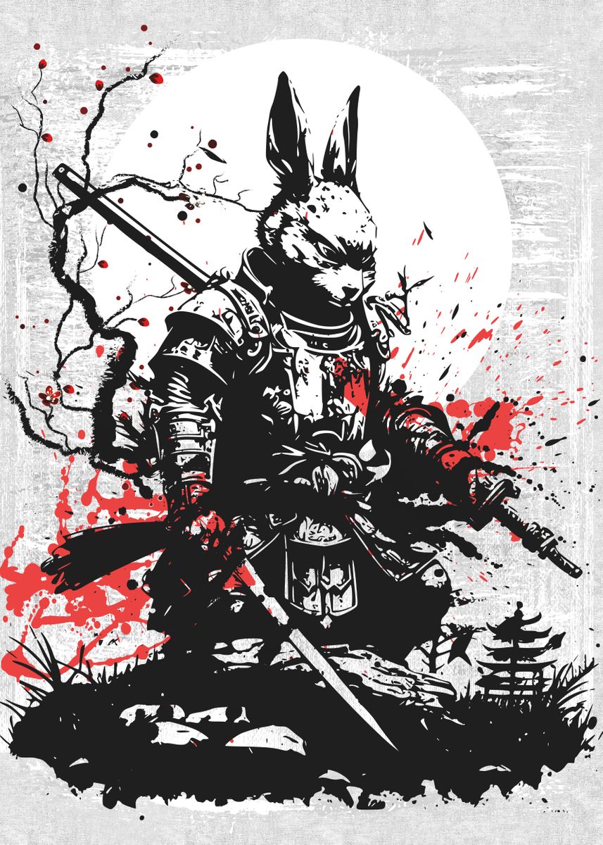 'Rabbit Samurai Killer' Poster, picture, metal print, paint by Ilya ...