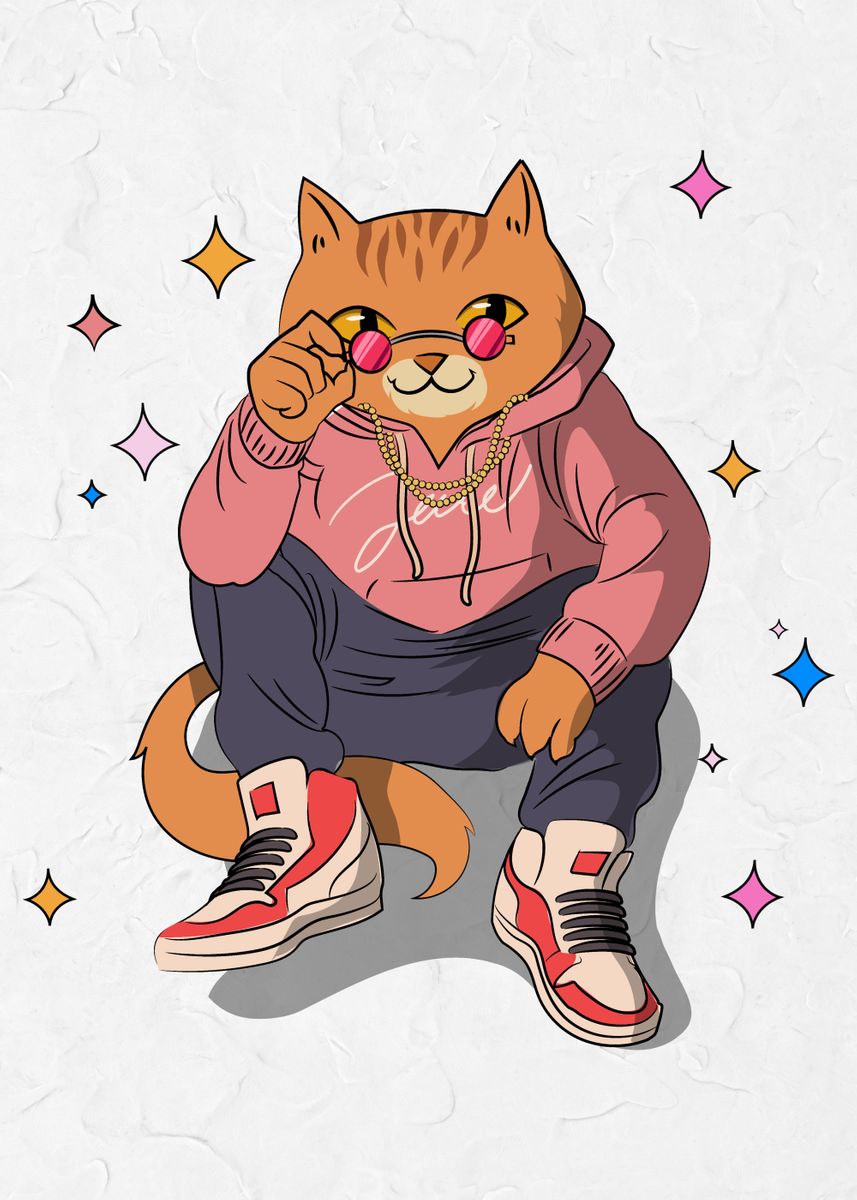 'Cool Cat' Poster, picture, metal print, paint by NIZAM KHAN | Displate