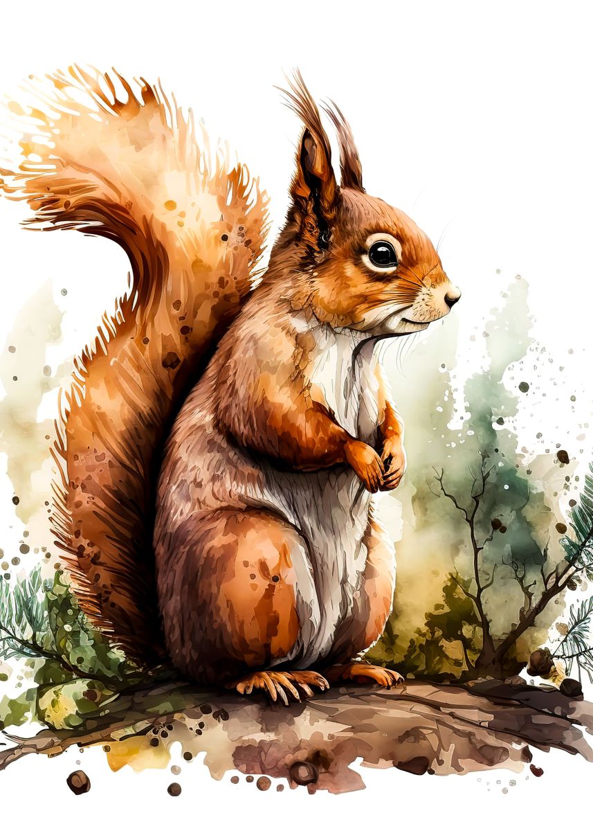 'Squirrel Watercolor' Poster by Elly Rodgers | Displate