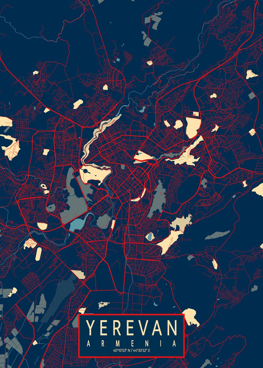 'Yerevan City Map Hope' Poster, picture, metal print, paint by deMAP ...