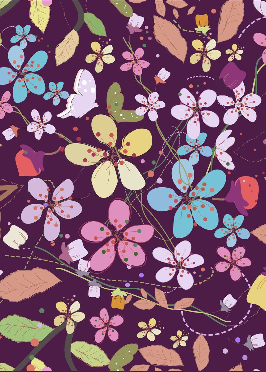 'Plum flowers and colorful ' Poster, picture, metal print, paint by ...