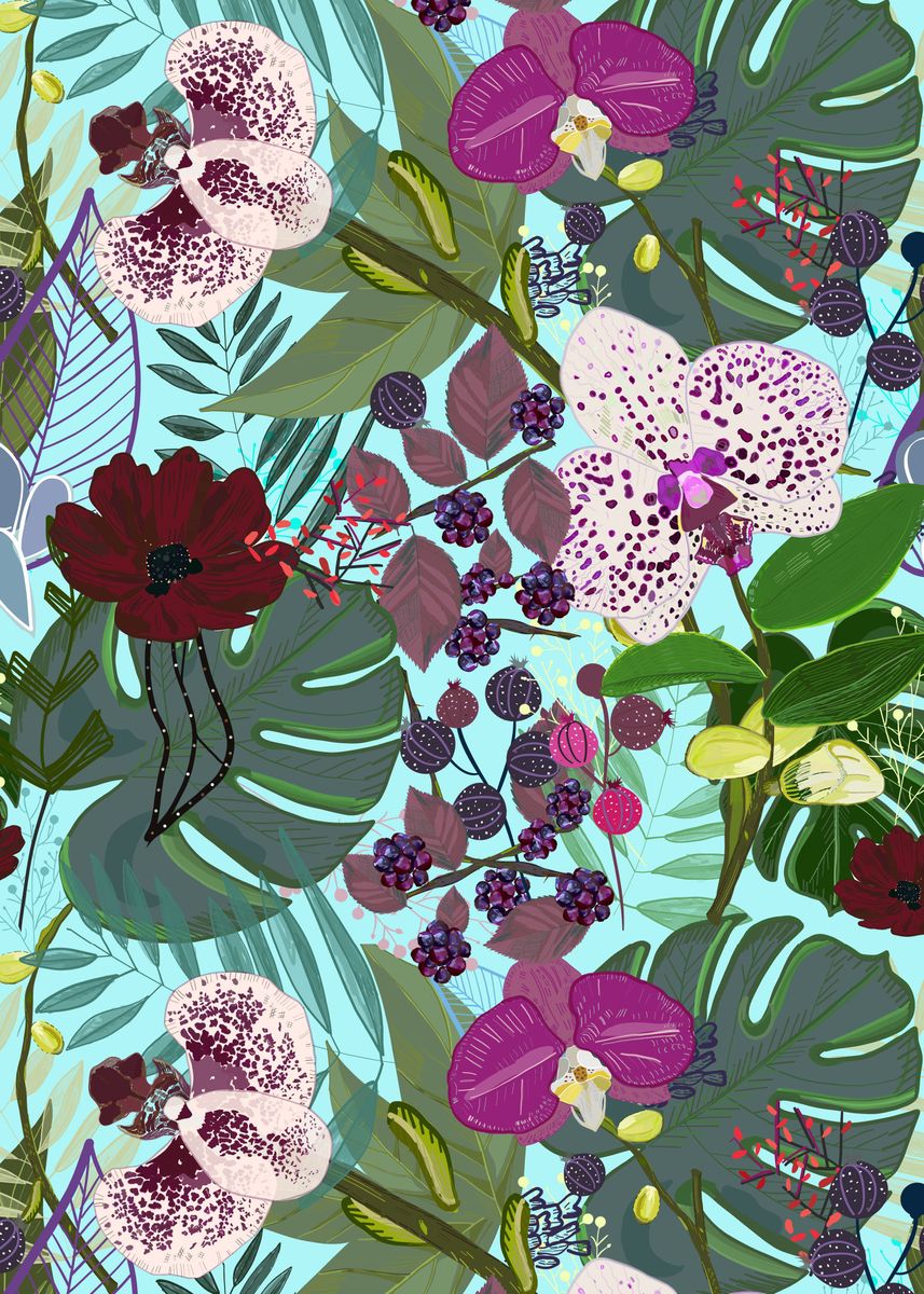 'Orchid and cosmos flower ' Poster, picture, metal print, paint by ...