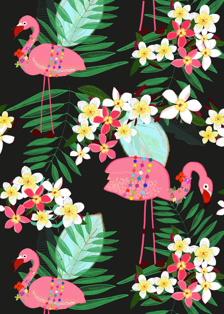 'Tropical pattern flamingo' Poster, picture, metal print, paint by ...